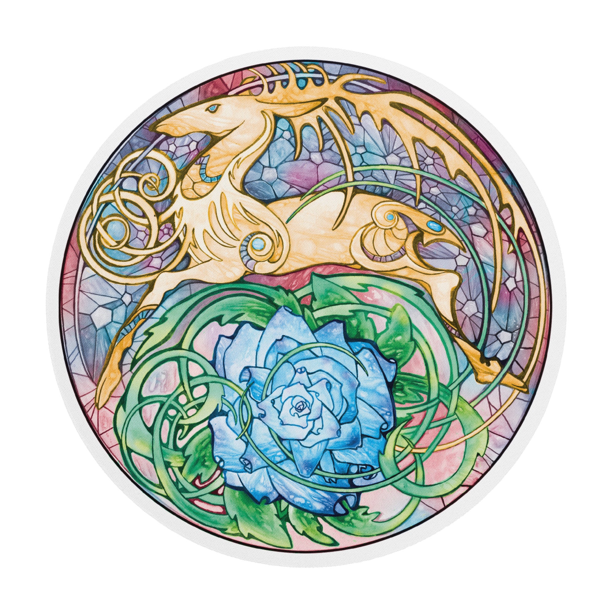 Blue Rose Golden Hart round mouse pad – Green Ronin Online Store